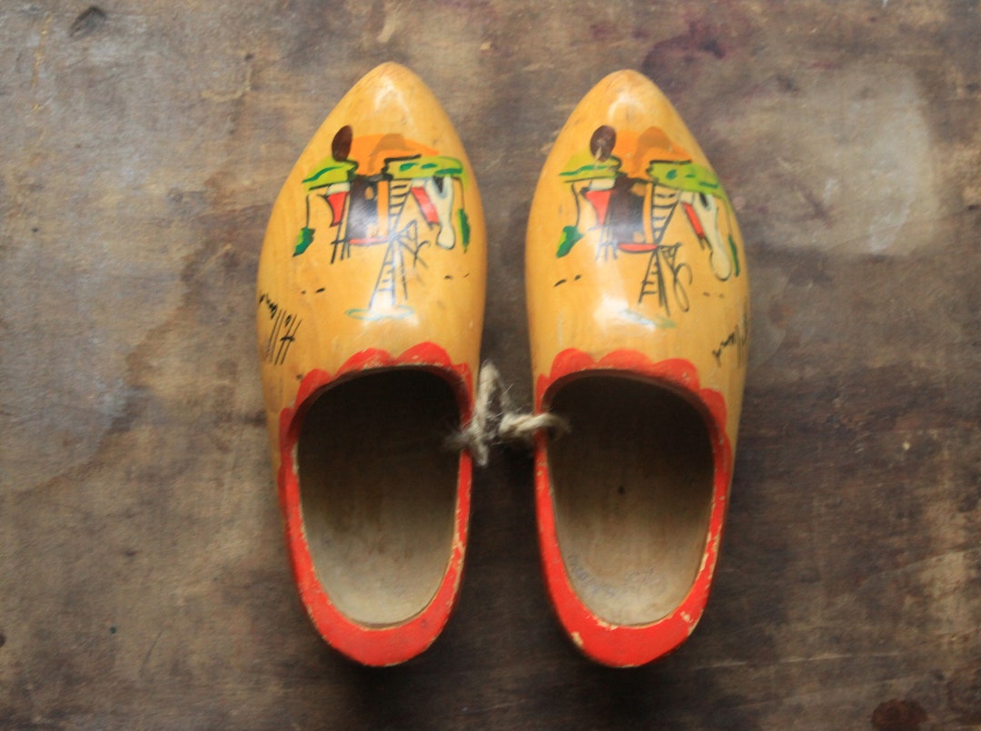 Zoccoli olandesi vintage in legno, vintage folk, folk olandese, disegno ...