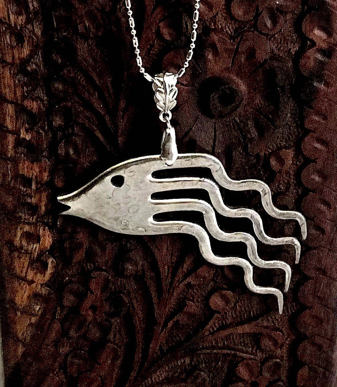 Personalized Silverware Fish Necklace Spoon Jewelry , Unique Fork ...