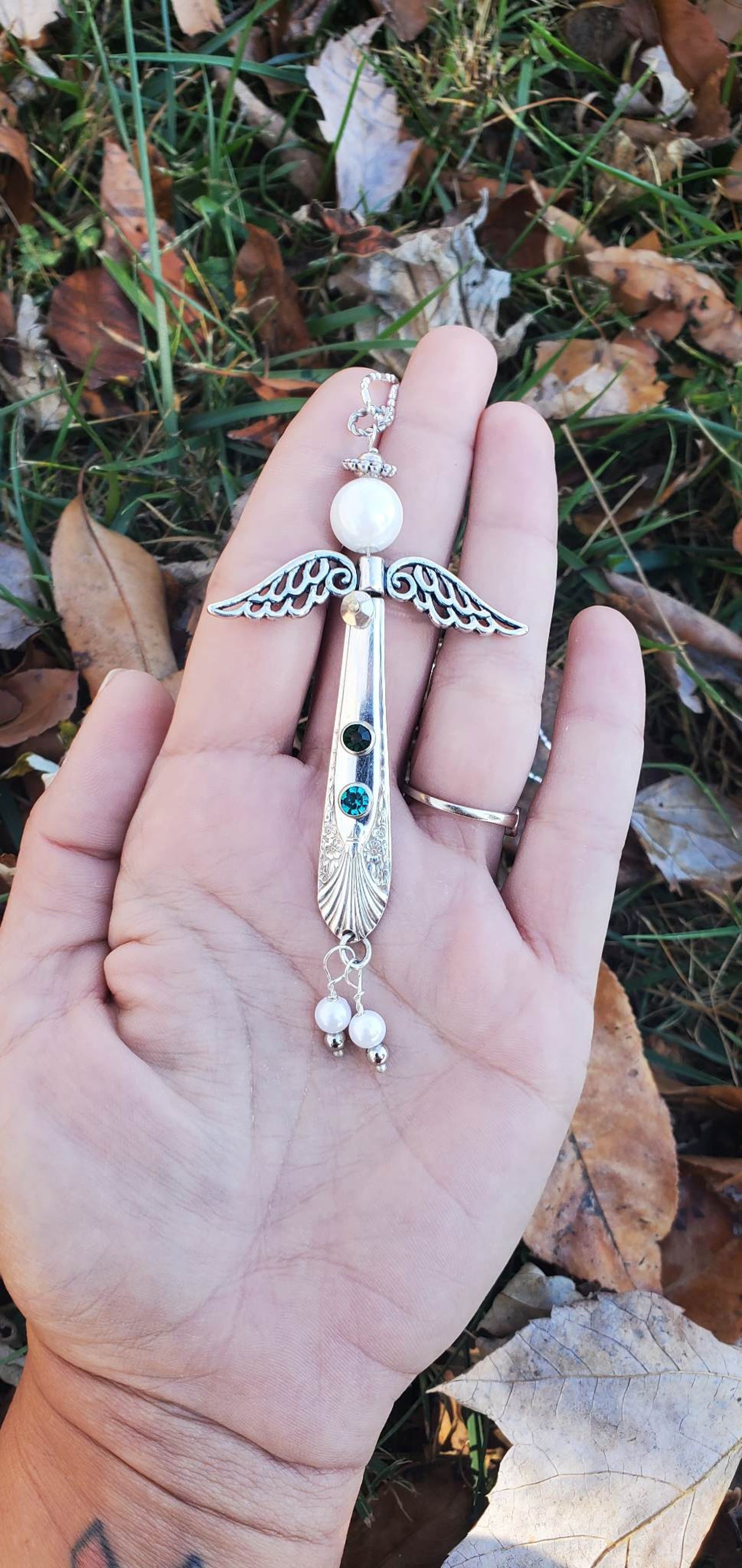Angel Wing Silver Spoon Handle Spoon Pendant Necklace for Mom - Etsy