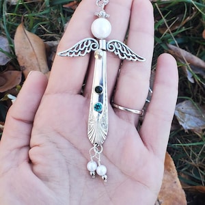 Angel Wing Silver Spoon Handle Spoon Pendant Necklace for Mom, Handmade ...