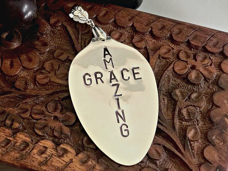 Christian Jewelry for Women Handstamped Amazing Grace Cross - Etsy