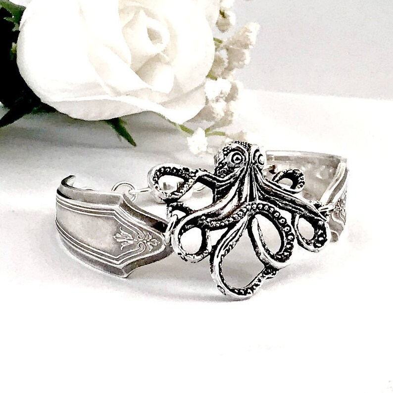 Steampunk Octopus Spoon Bracelet for Women, Vintage Silverware Jewelry ...