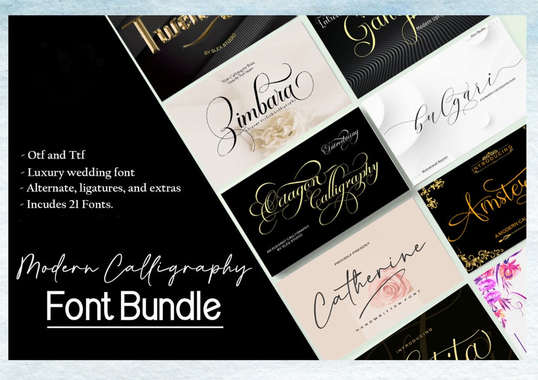 Modern Calligraphy Font Bundle, 21 Fonts, Script Font, Handwritten Font ...