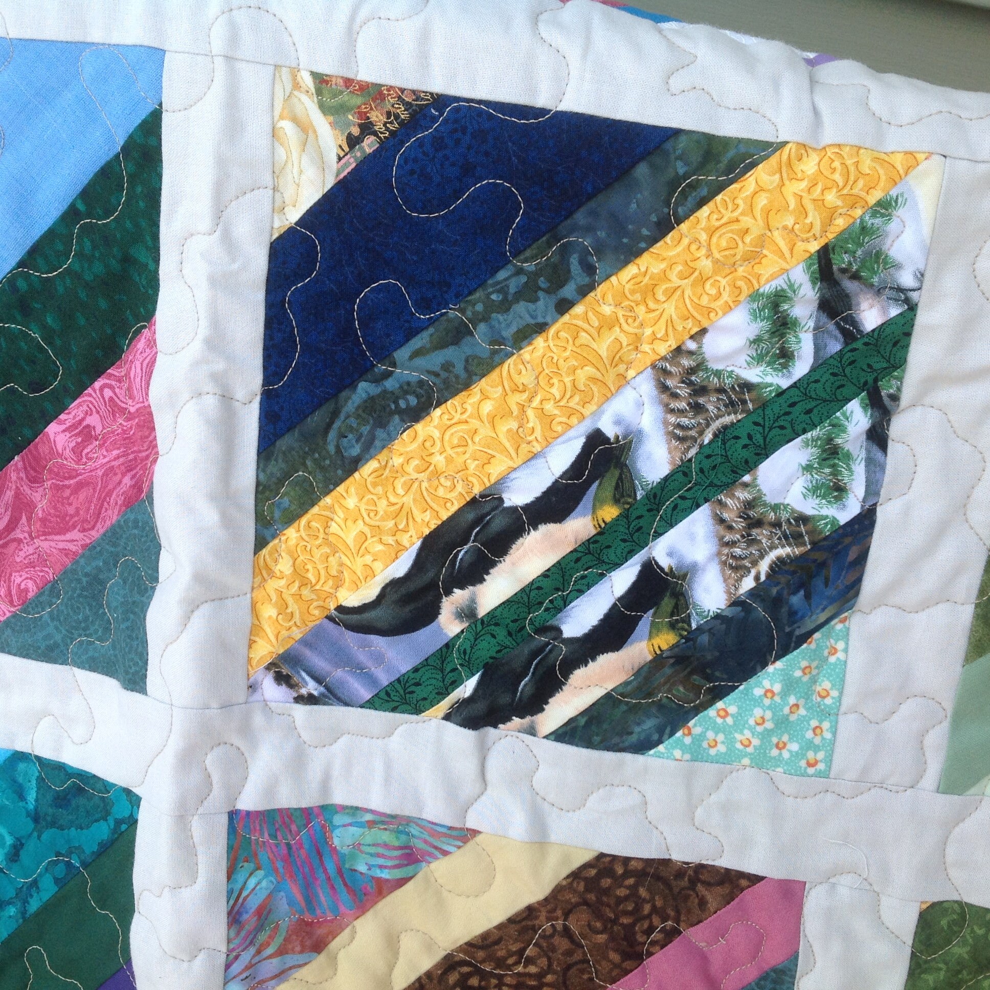 String Pieced Block Quilt, Diagonal Strips, Lap 54x45 In., Multicolor ...