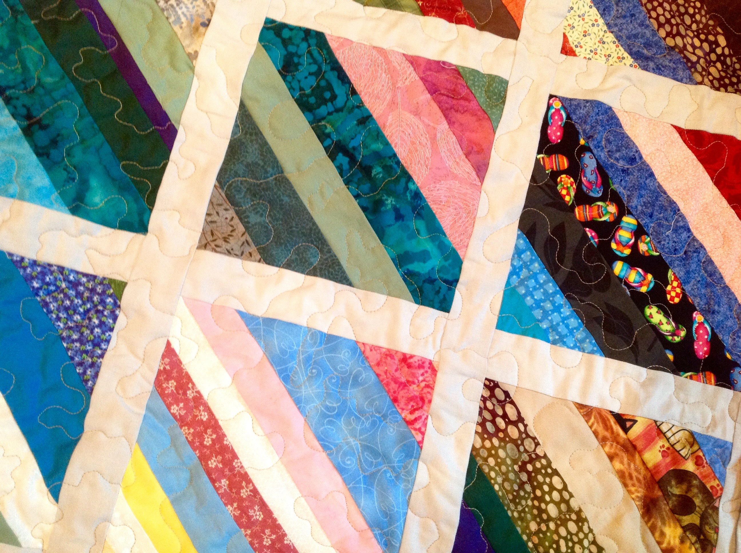 String Pieced Block Quilt, Diagonal Strips, Lap 54x45 In., Multicolor ...