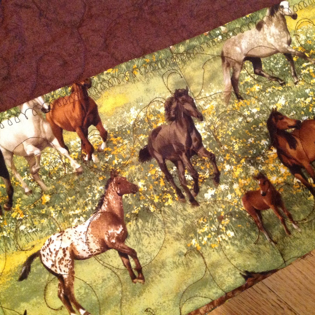 Saddle Rack Cover, Quilted, Cotton, Washable, Wild Horses on Prairie ...