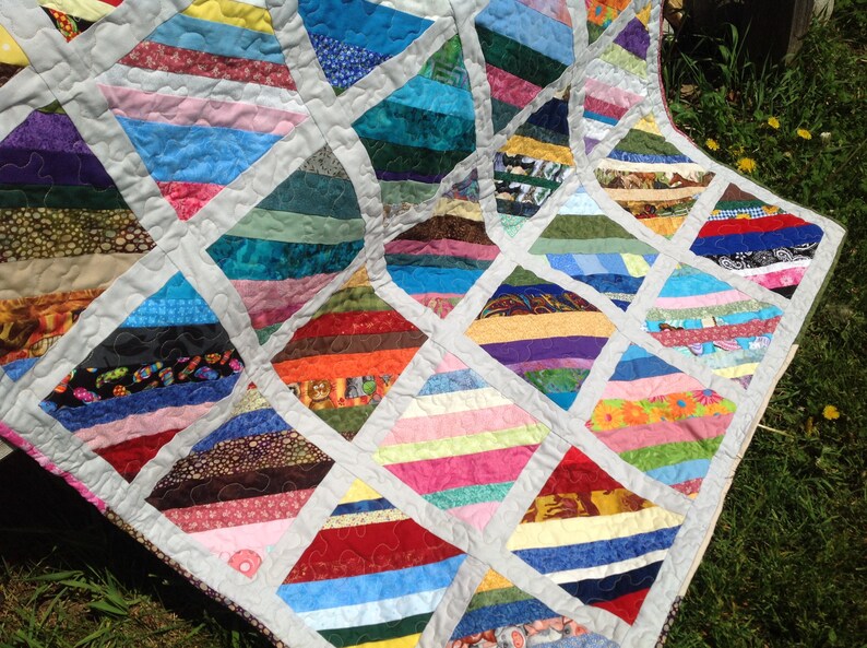 String pieced block quilt diagonal strips lap 54x45 in. | Etsy