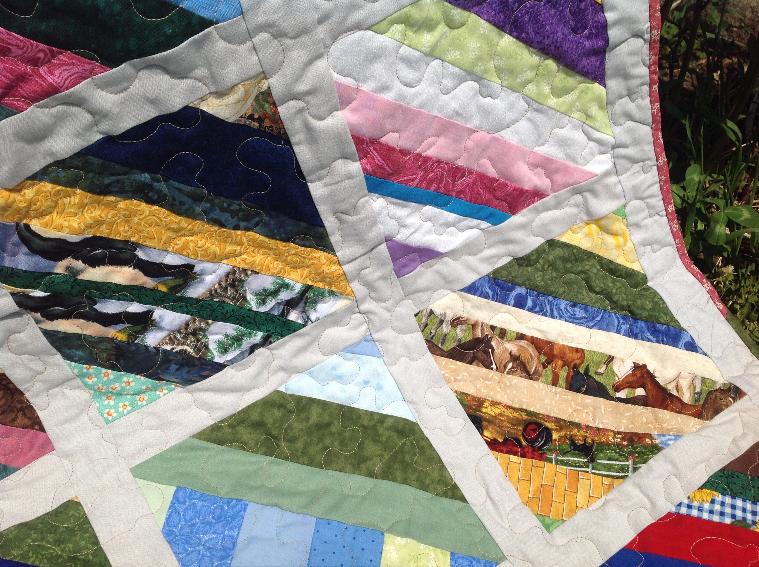 String Pieced Block Quilt, Diagonal Strips, Lap 54x45 In., Multicolor ...