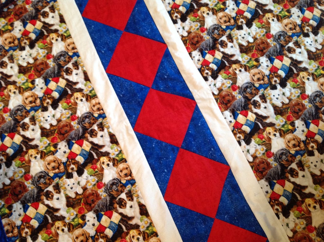 Puppy/dog Print Lap or Child's Bed Quilt, Washable Cotton, 52 X64inches ...