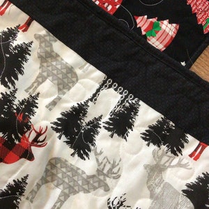 Reindeer and Evergreens, Quilted Cotton Table Runners (2), Black ...