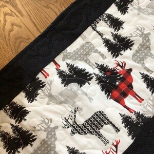 Reindeer and Evergreens, Quilted Cotton Table Runners (2), Black ...