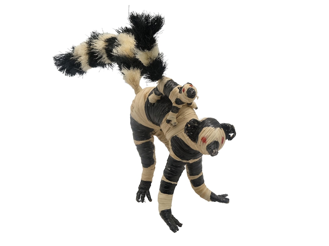 Large (6") Striped Lemur Mother and Baby Raffia Straw Animal (1347-LB2L ...