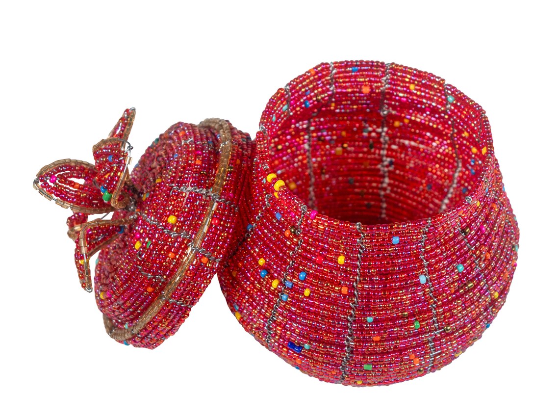 Handcrafted African Beaded Storage Container From Rwanda (1428-30-G8511 ...