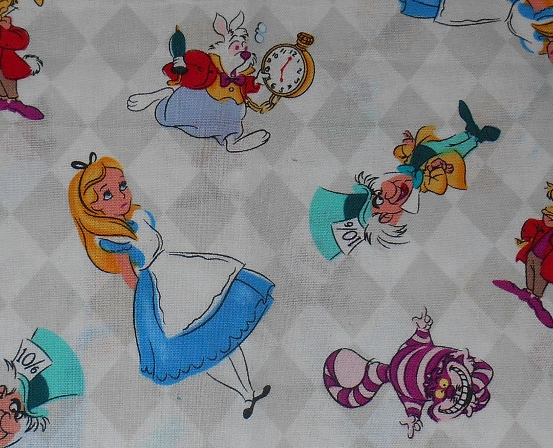 FABRIC Remnant Alice in Wonderland Cotton Fabric mad Hatter Cheshire ...