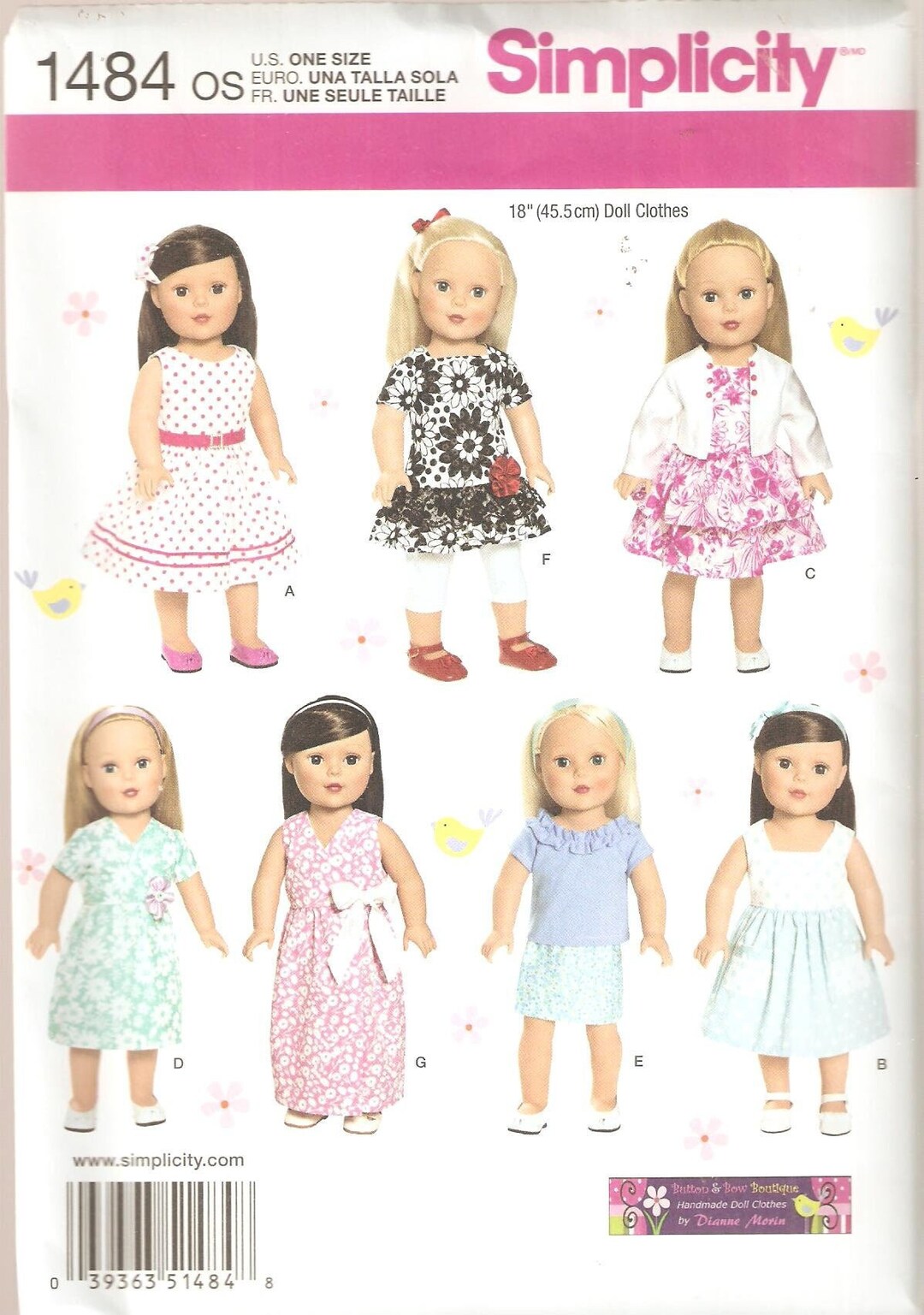 Simplicity Sewing Pattern 1484 - Doll Clothes - 18" Doll - Dress, and ...