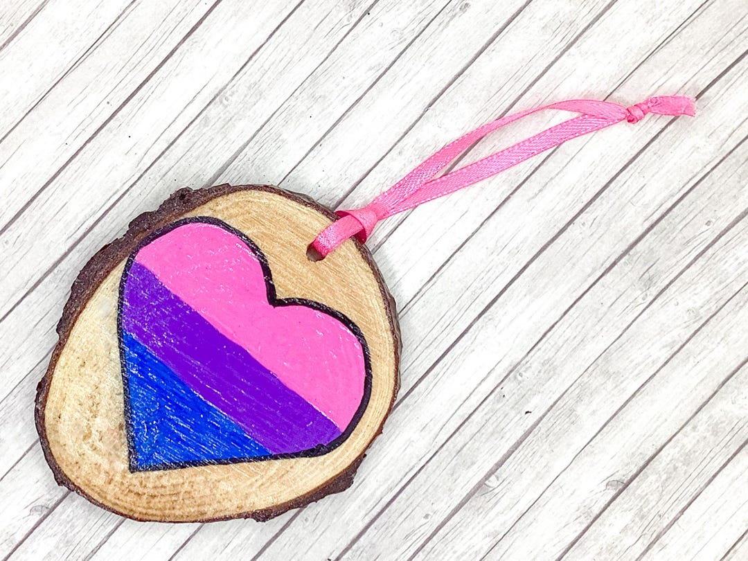 Bisexual Pride Flag Ornament, Bisexual Colored Heart, Hand Painted ...