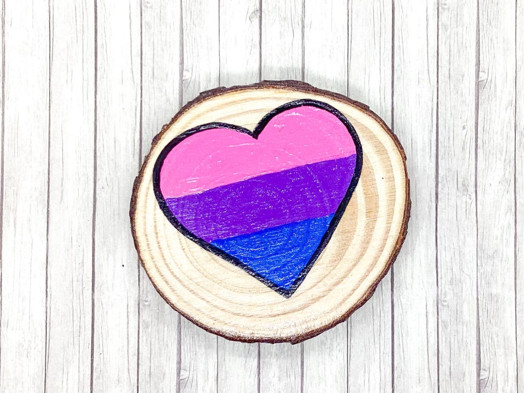Bisexual Pride Flag Magnet, Bi Heart Gifts, Hand Painted Wood Slice Art ...