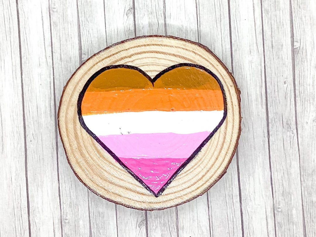 Lesbian Flag Heart Magnet, Gay Pride Present, Wood Slice Art, Kitchen ...