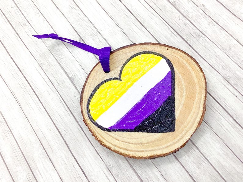 Nonbinary Flag Ornament, Hand Painted Nonbinary Heart, LGBTQ Decoration, LGBTQIA Decor, Gay ...