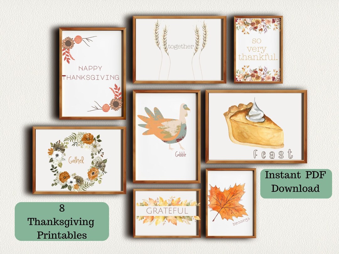 Printable Thanksgiving Wall Art Set of 8 Digital Art Thanksgiving ...