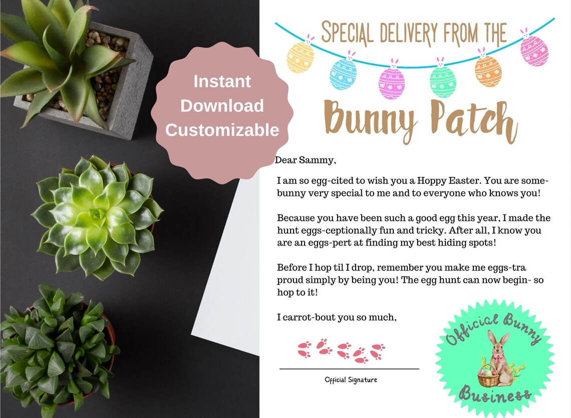 Editable Easter Bunny Letter Printable Bunny Letter Easter Egg Hunt ...