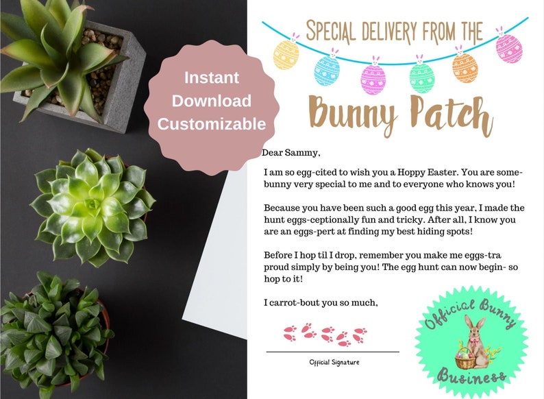 Editable Easter Bunny Letter Printable Bunny Letter Easter Egg Hunt ...