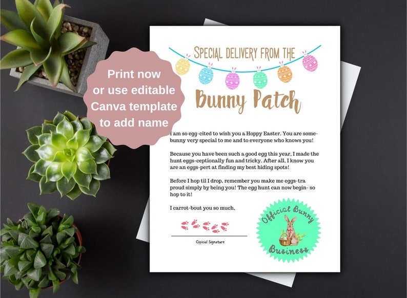 Editable Easter Bunny Letter Printable Bunny Letter Easter Egg Hunt ...