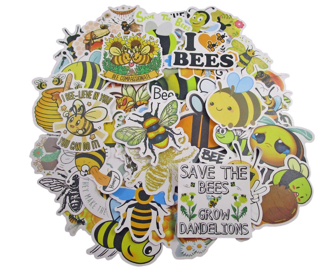 50pc Bees Sticker Pack Insect Stickers, Party Supplies, Laptop, Water ...