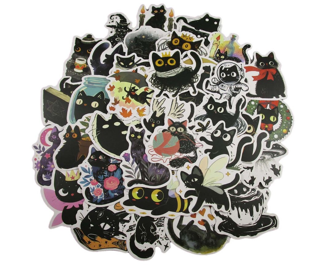 50pc Adorable Black Cats Sticker Pack - Laptop, Water Bottle, Vinyl ...