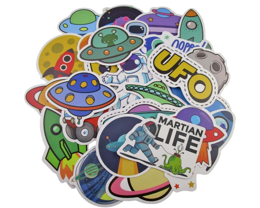 50pc UFO / Space Sticker Pack - Aliens Sticker, Party Supplies, Vinyl ...