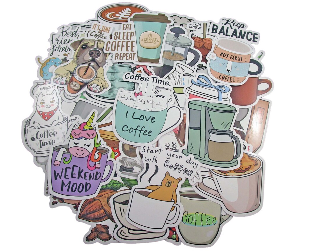 50pc I Love Coffee Sticker Pack - Party Supplies, Laptop, Water Bottle ...