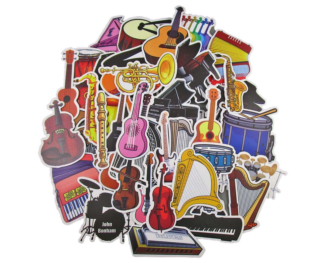 50pc Musical Instruments Sticker Pack - Laptop Stickers, Water Bottle ...