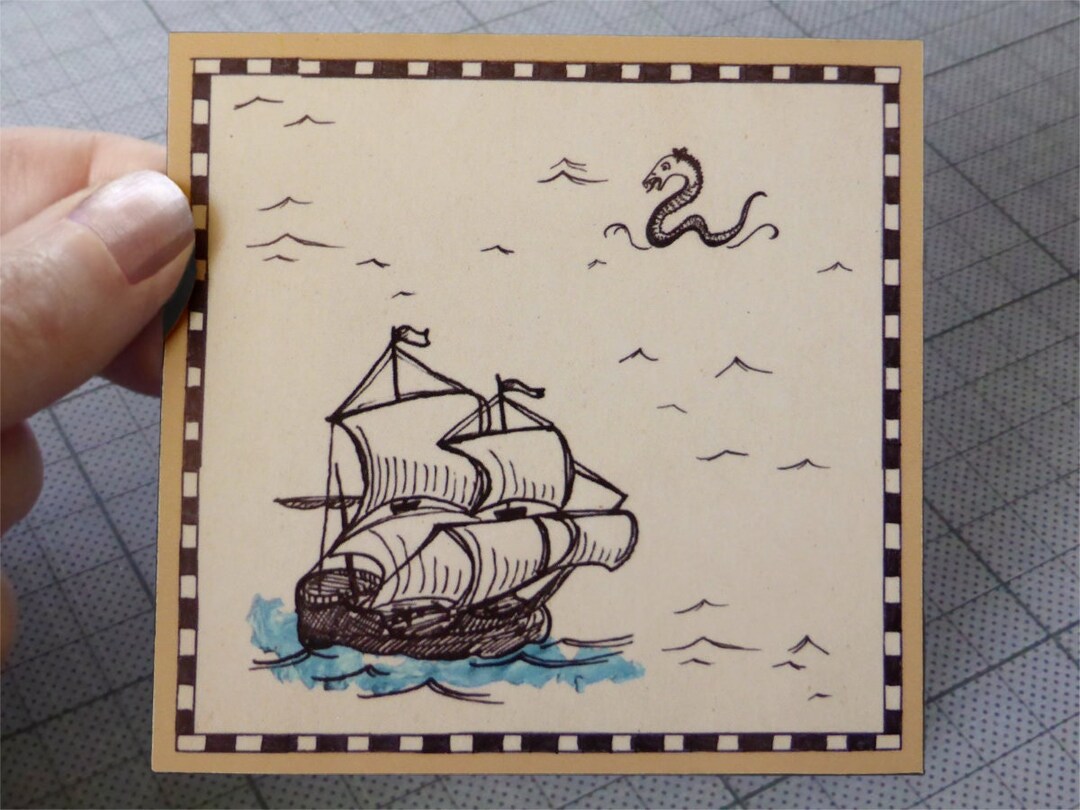 Sailing Ship and Sea Monster Fridge Magnet Inspired by Antique Maps ...