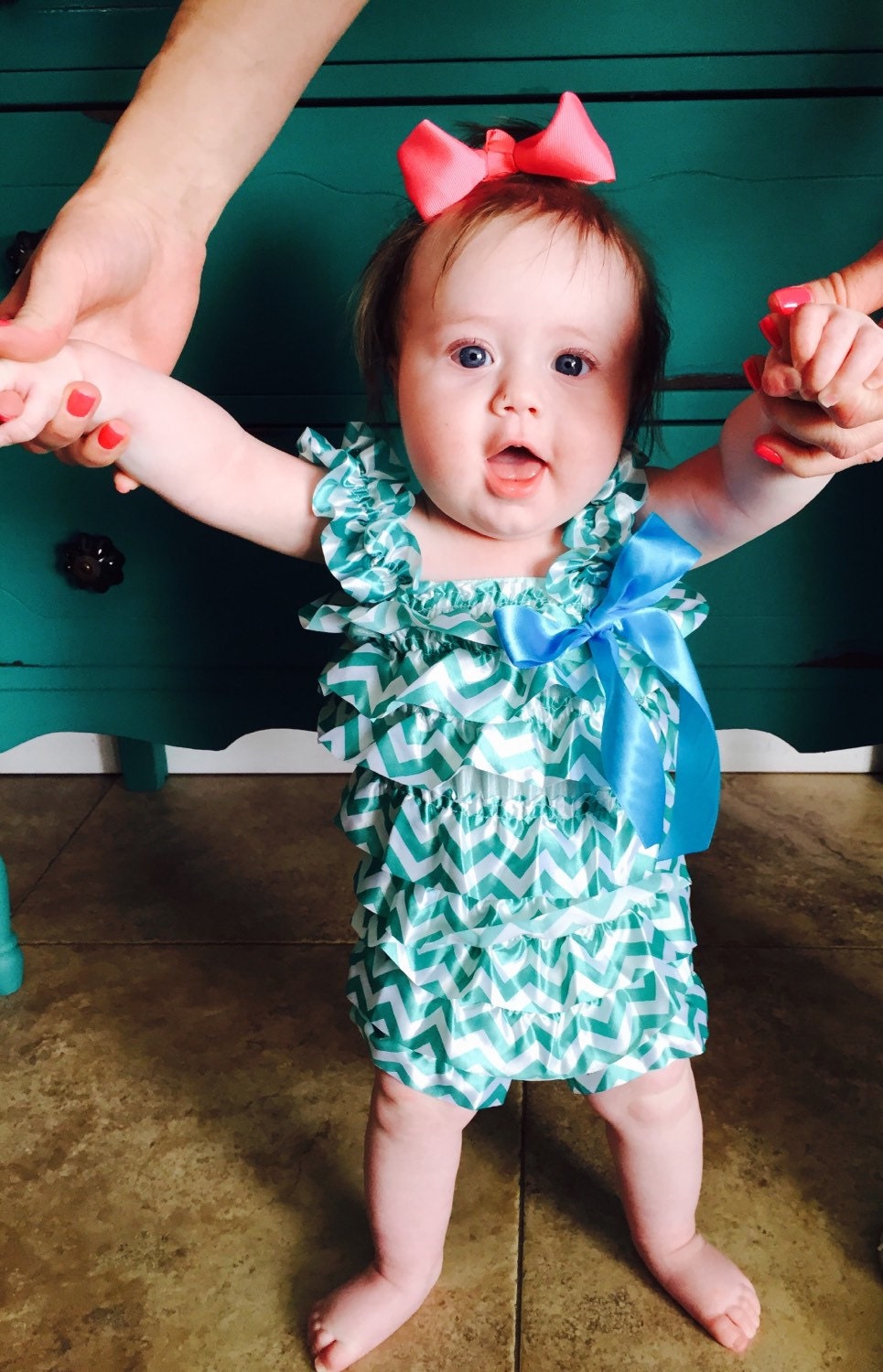 Baby Toddler Infant Girls Turquoise Chevron Petti Romper Jumper - Etsy