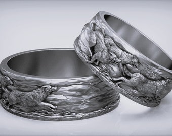 Silver Wolf Band - Etsy
