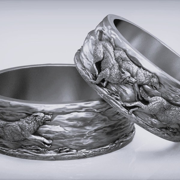 Wolf Wedding Band - Etsy