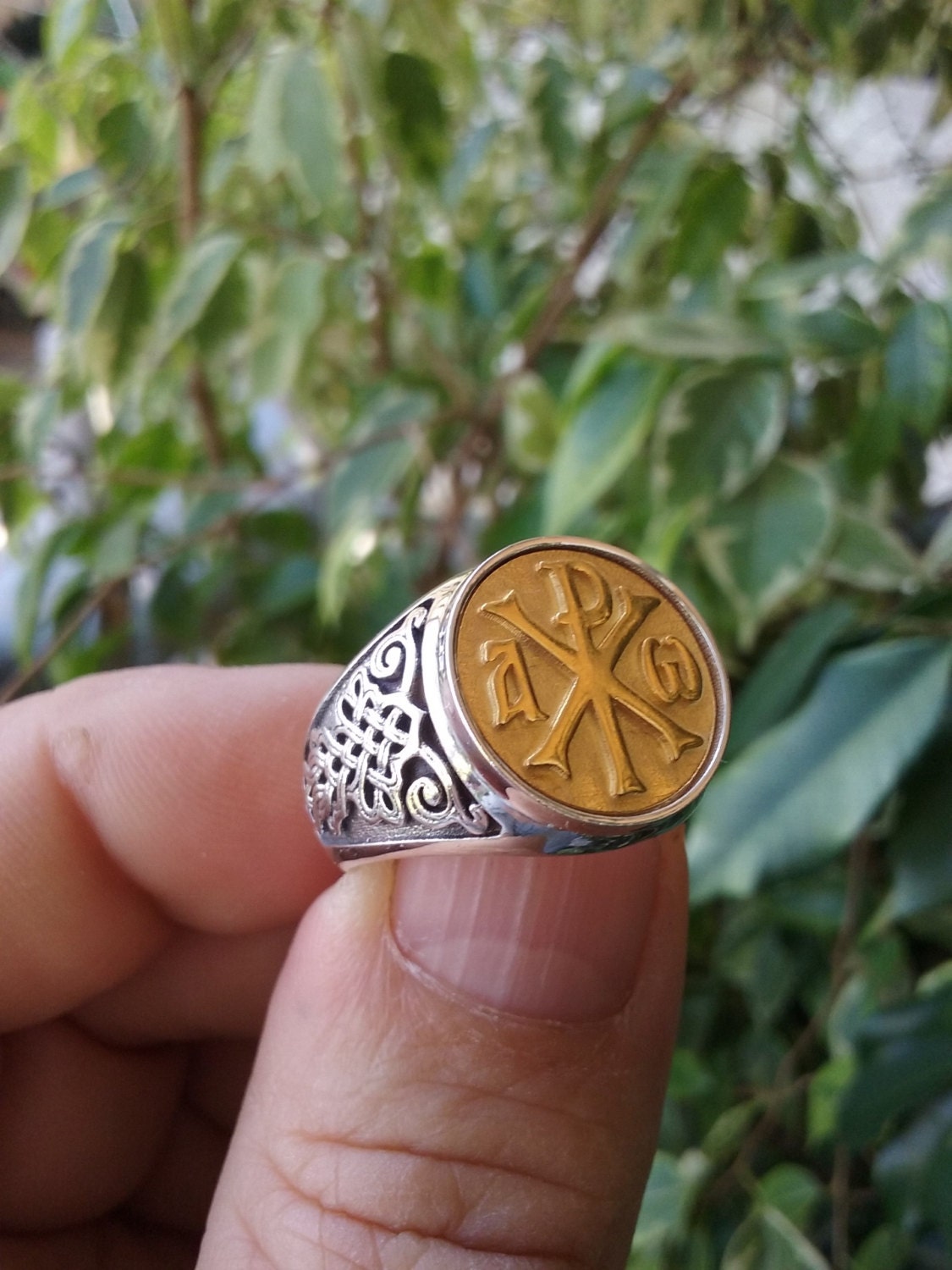 Varouxi Alpha and Omega-chi-rho Ring Men Christian Ring Silver | Etsy ...