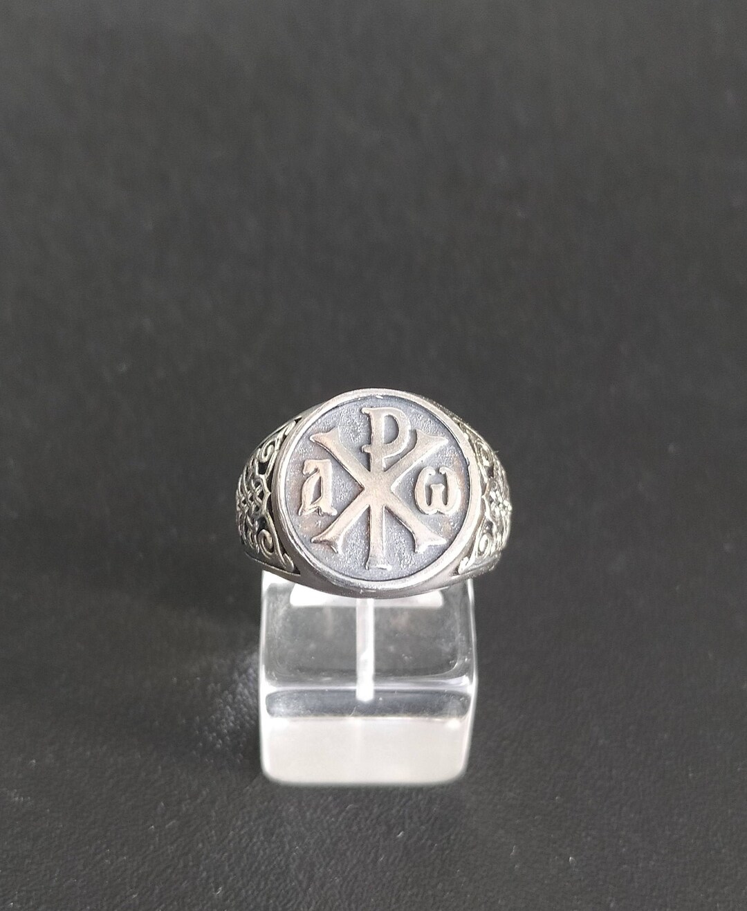 Alpha and Omega Chi-rho Sterling Silver Ring Men Christian Ring Silver ...