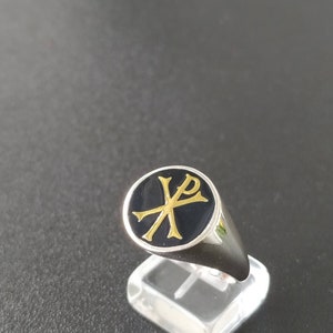 Chi Rho Black Enamel Sterling Silver Ring gold Plated K24 - Etsy