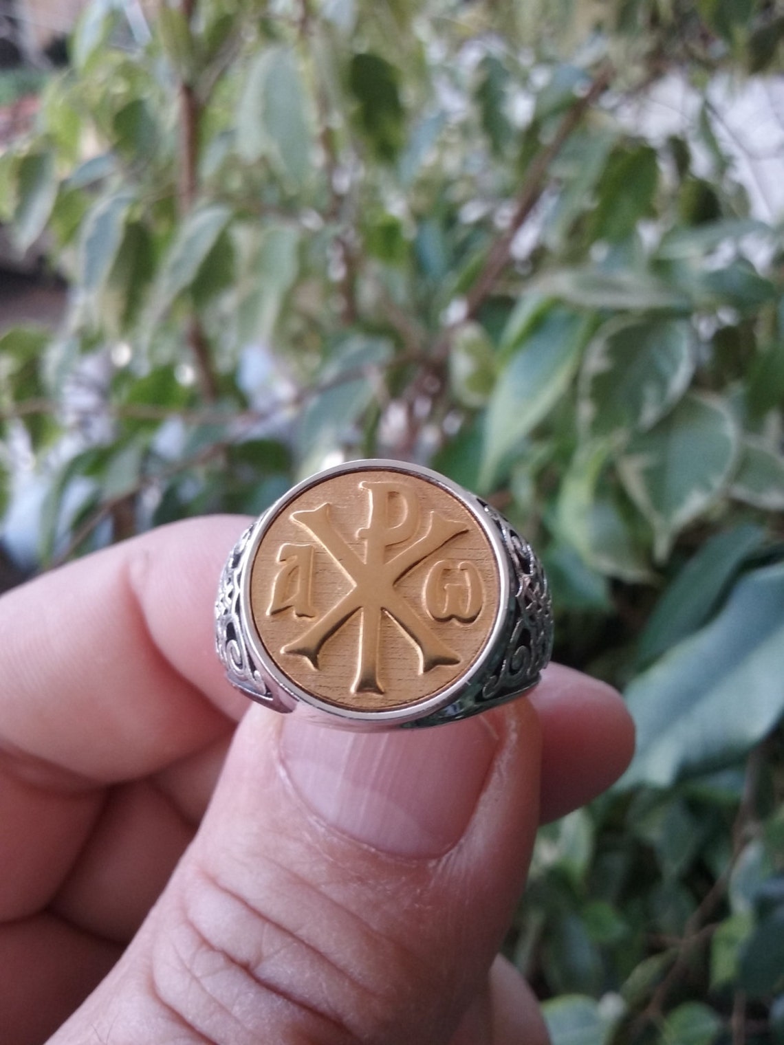 Varouxi Alpha and Omega-chi-rho Ring Men Christian Ring Silver | Etsy ...