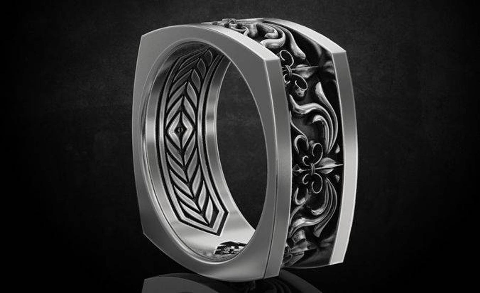 Varouxi Bands Ring With Fleur-de-lis With Patterns and Lion - Etsy