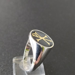 Chi Rho Black Enamel Sterling Silver Ring gold Plated K24 - Etsy