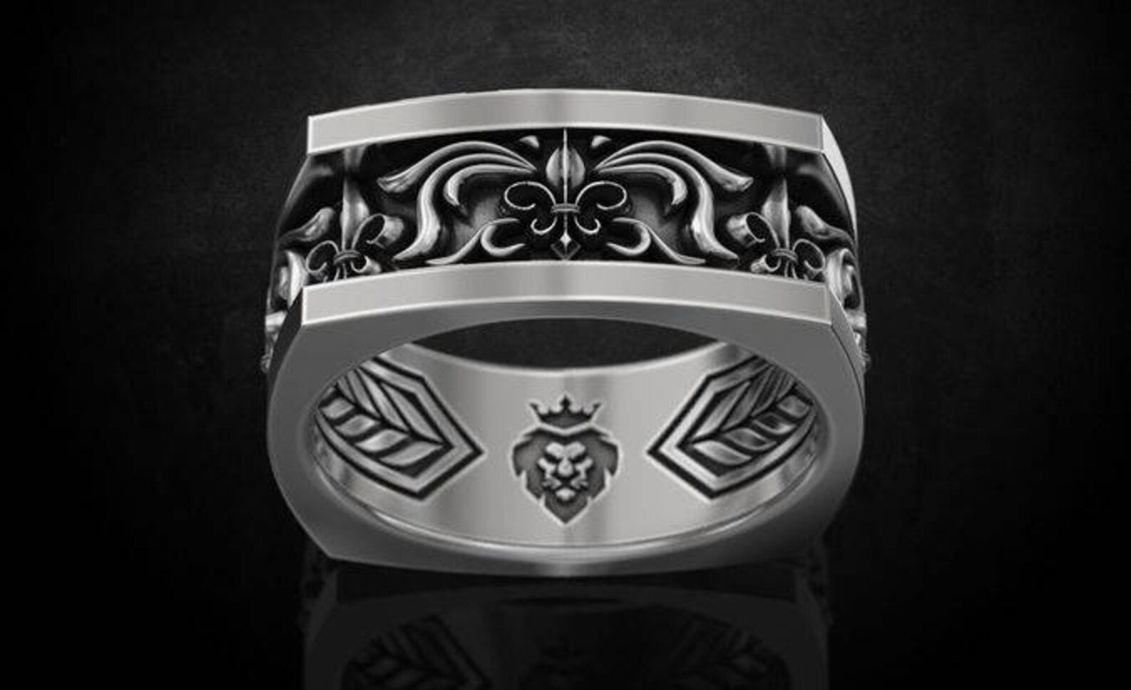 Varouxi Bands Ring With Fleur-de-lis With Patterns and Lion - Etsy
