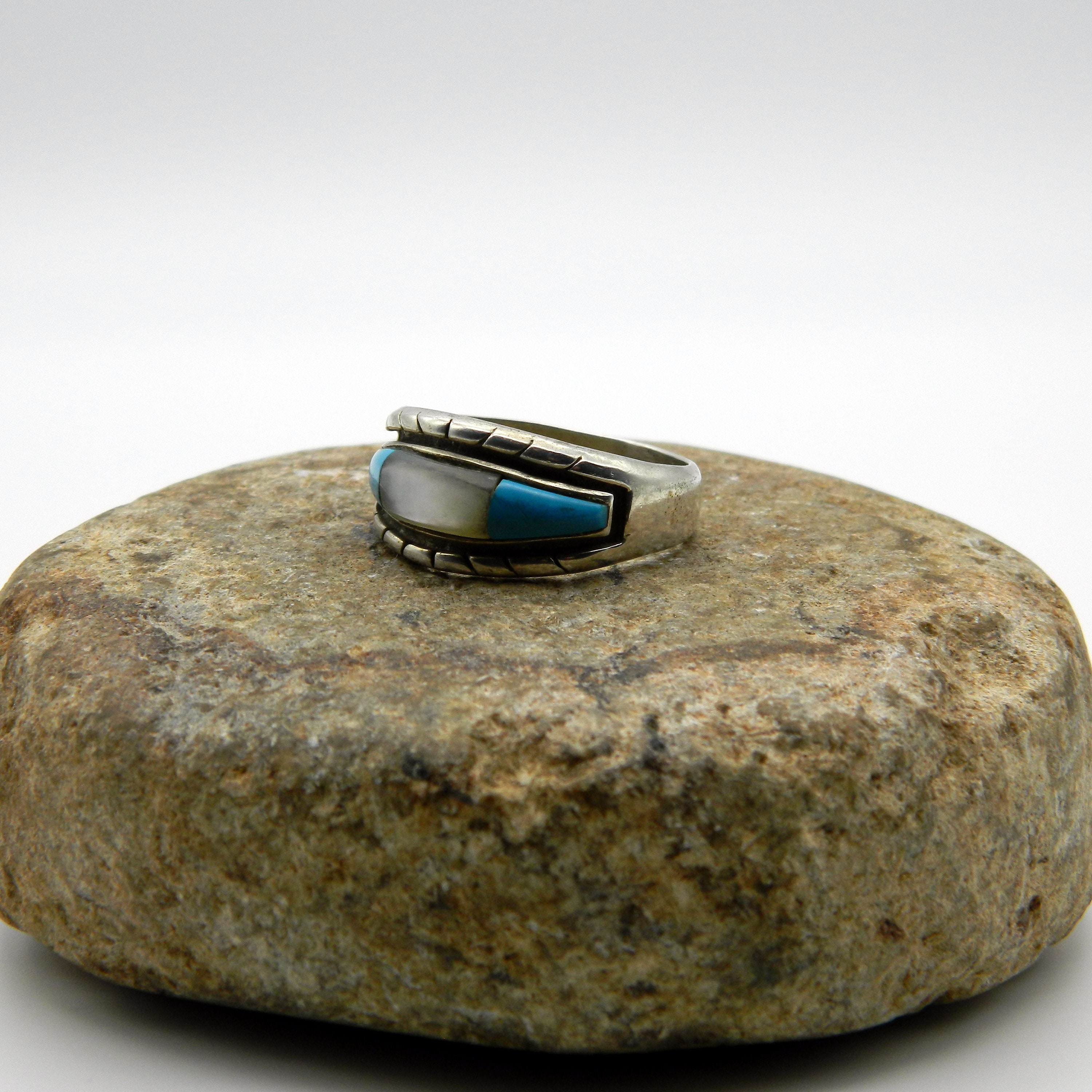 Vintage 1970's Ted Ott Sterling Silver Turquoise & Mother of Pearl Ring - Etsy