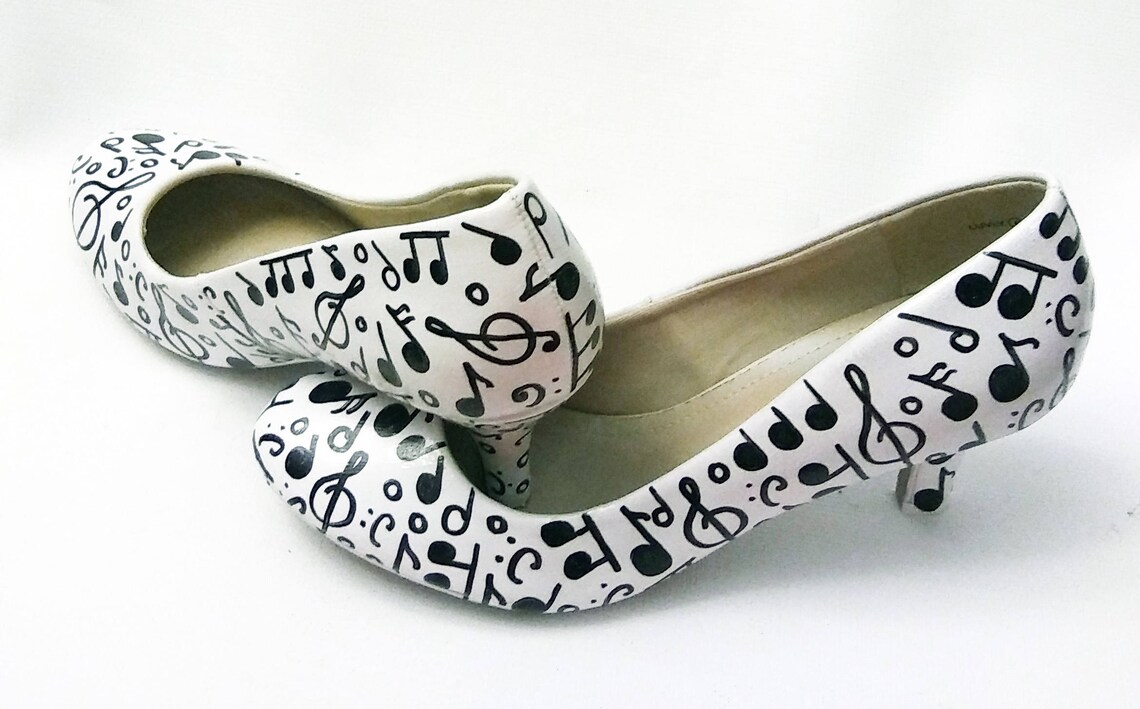 Hand Painted Music Note Heels: Black & White Pumps - Etsy