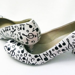 Hand Painted Music Note Heels: Black & White Pumps - Etsy