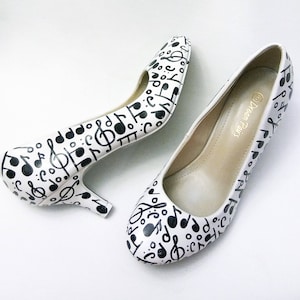 Hand Painted Music Note Heels: Black & White Pumps - Etsy