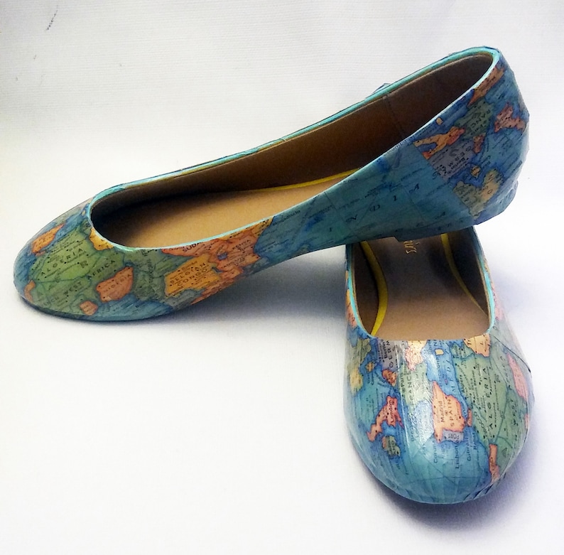 Decoupage World Map Shoes / Map Flats / Women's Decoupage | Etsy