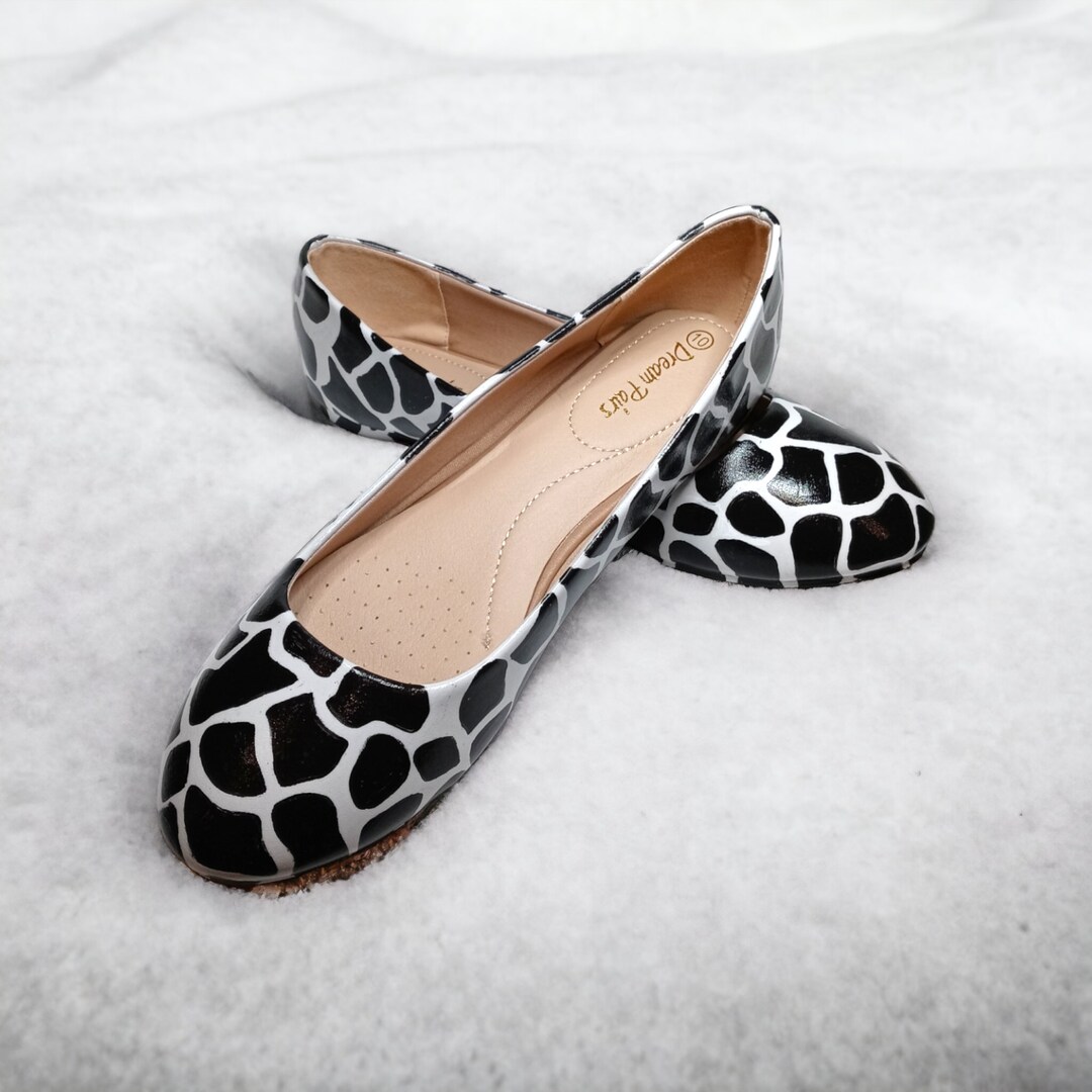 Giraffe Print Flats / Hand Painted Flats / Animal Print Flats / Women's ...