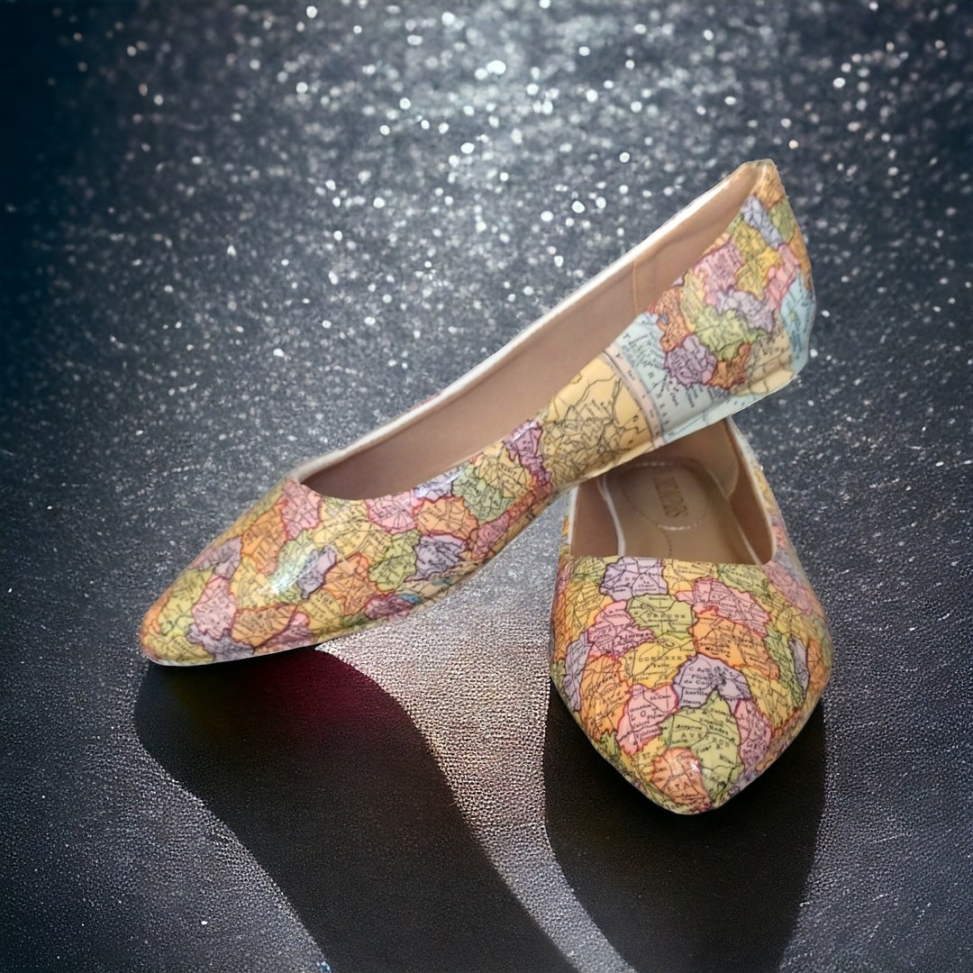 Decoupage French Map Shoes / Map Flats / Women's Decoupage Flats ...